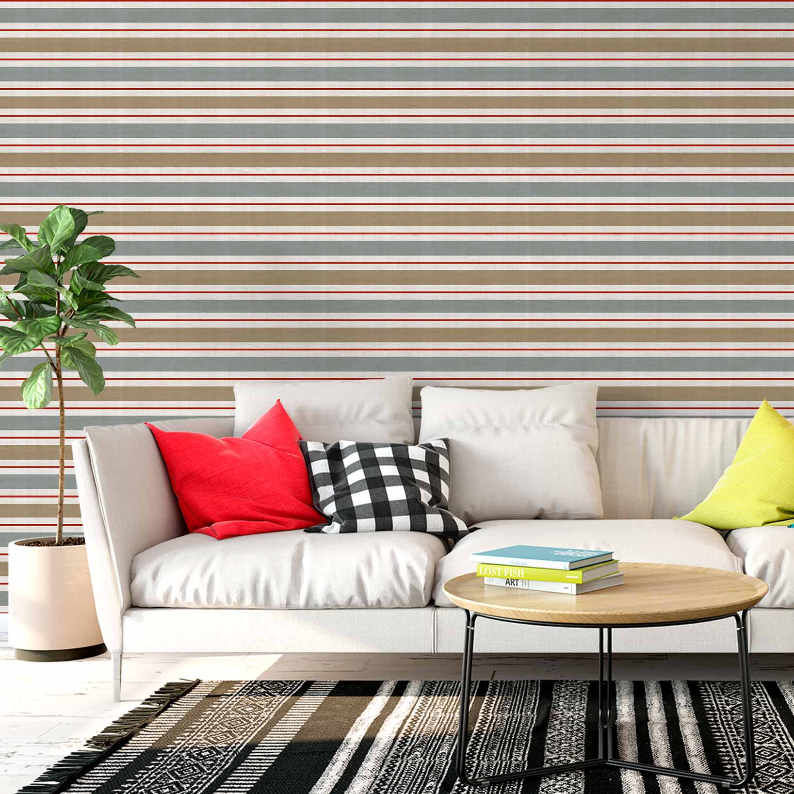Papel de parede 3 metros x 58 cm - Listrado horizontal marrom e cinza ... Papel de parede 3 metros x 58 cm - Listrado horizontal marrom e cinza ...