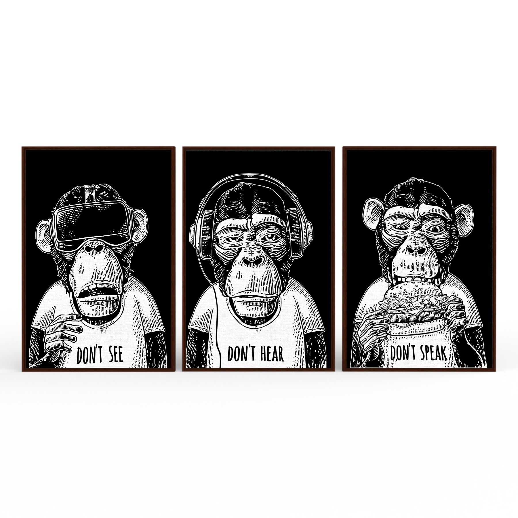 Kit 3 quadros retangulares - Os Três Macacos Sábios - Liê Decor