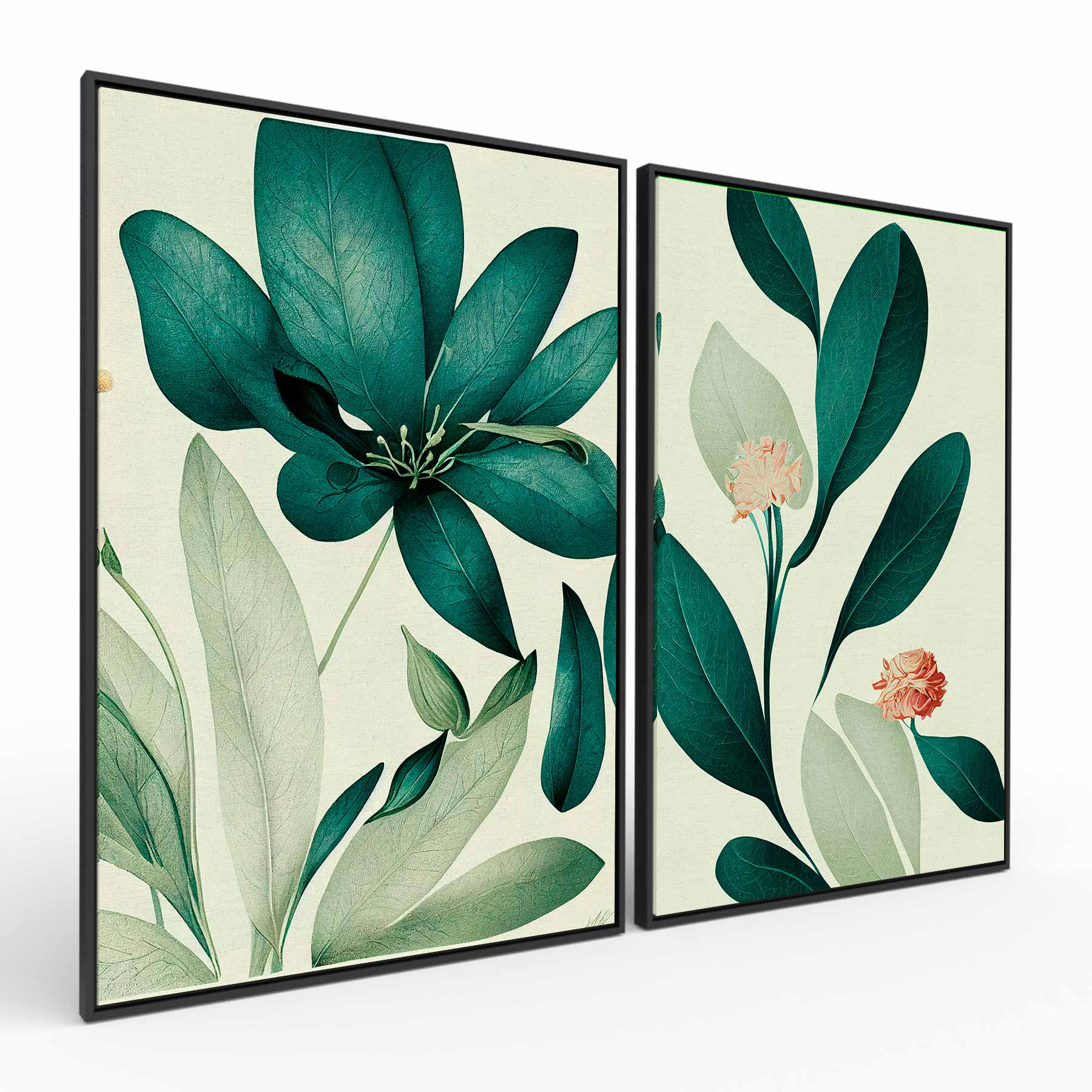Kit 2 quadros retangulares - Duo Floral Green - Liê Decor