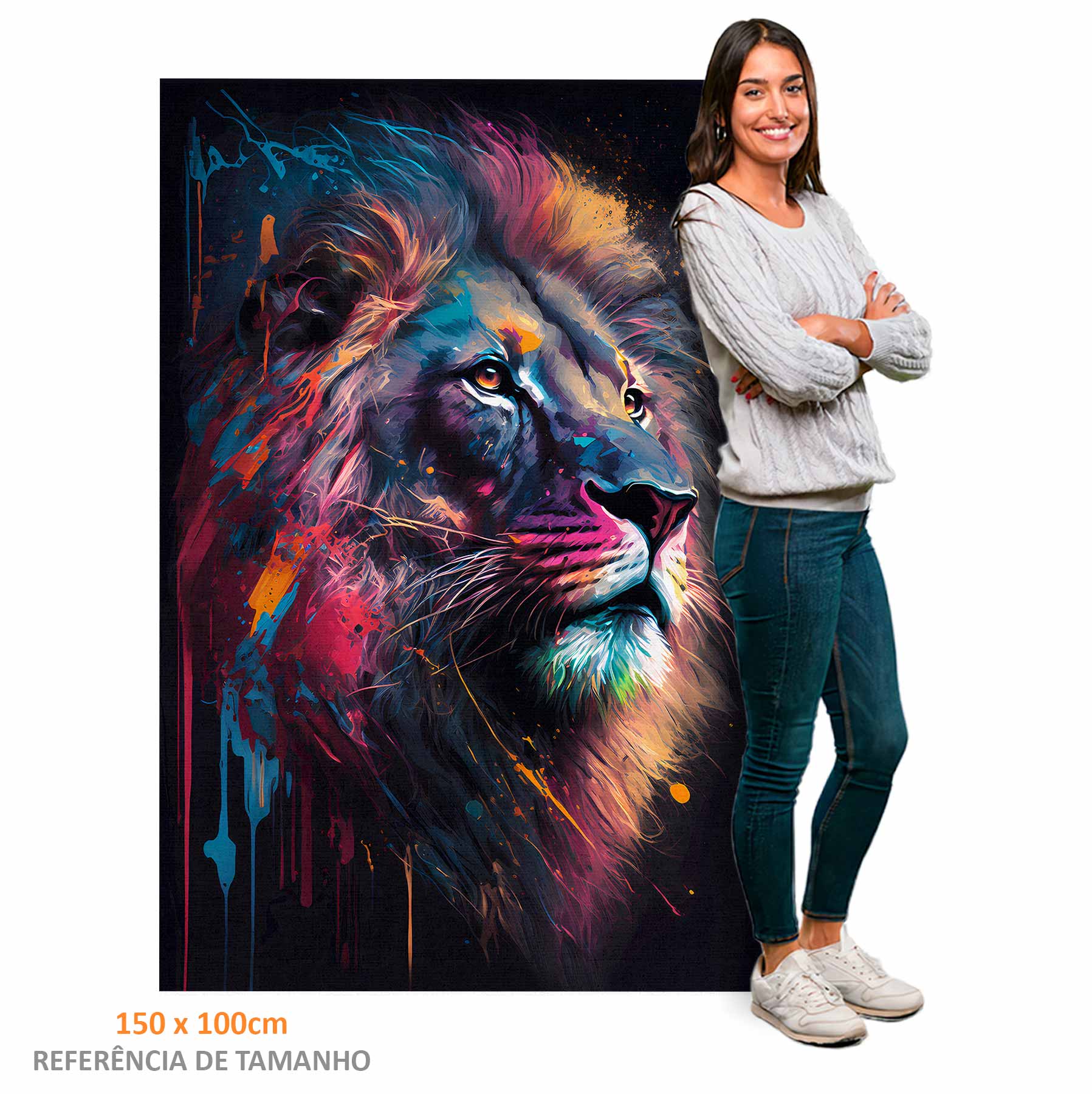 Quadro Retangular - Colorful lion digital print - Liê Decor