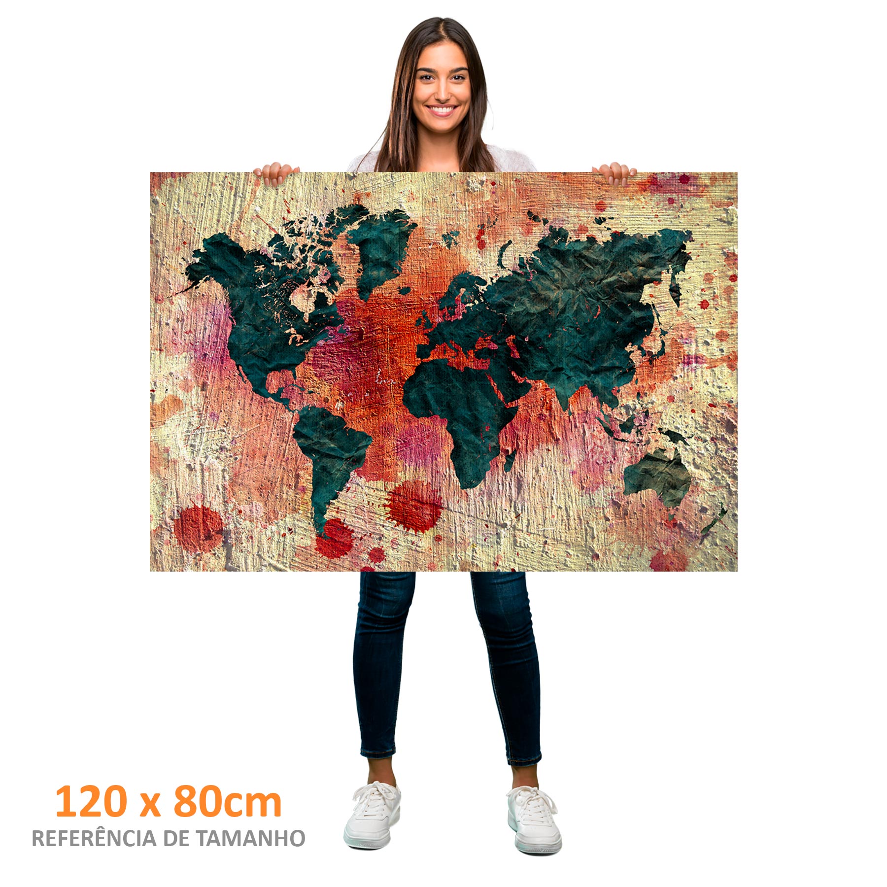 Quadro Retangular - Mapa mundi em relevo - Liê Decor