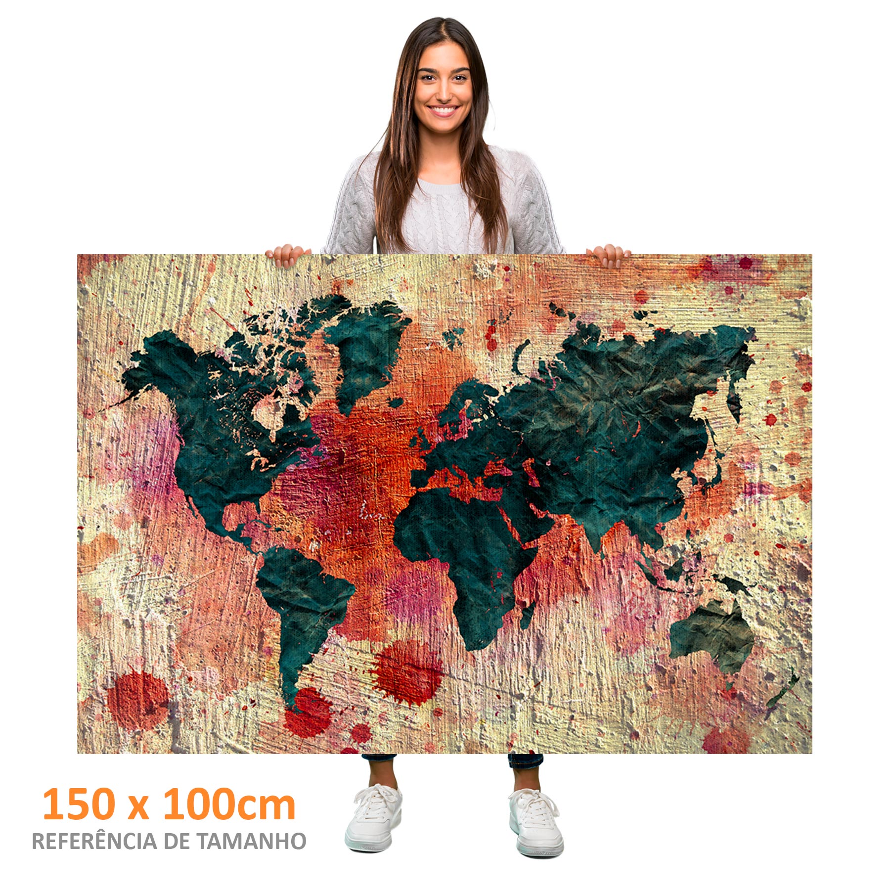 Quadro Retangular - Mapa mundi em relevo - Liê Decor