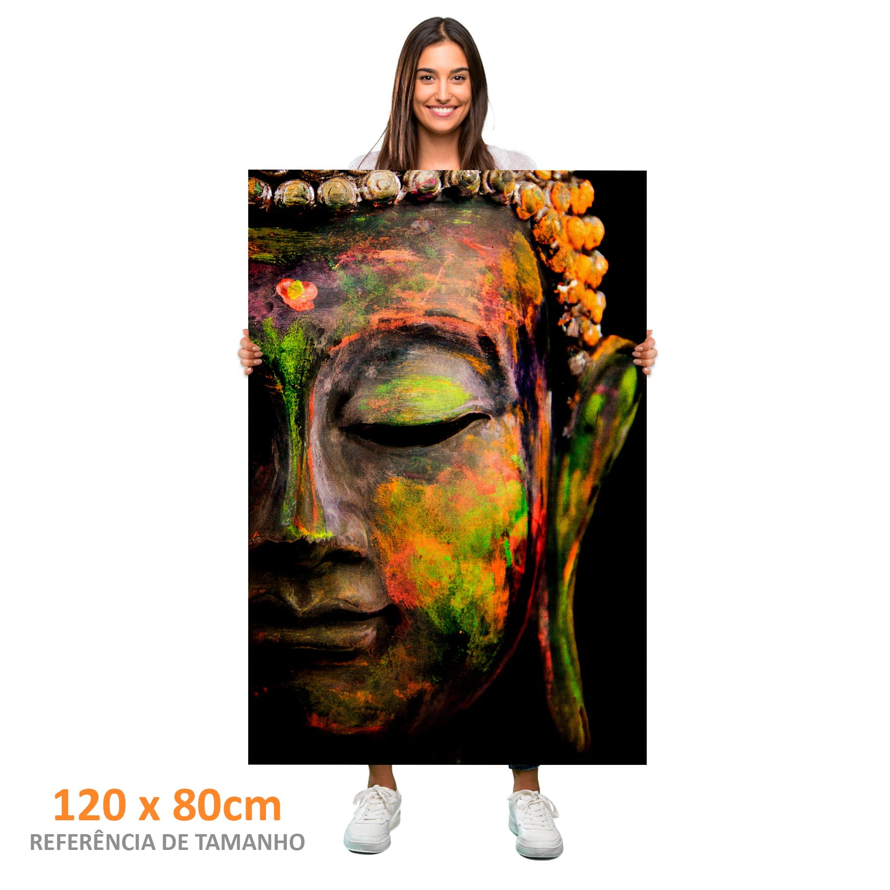 Quadro Retangular - A face de Buda colorida - Liê Decor