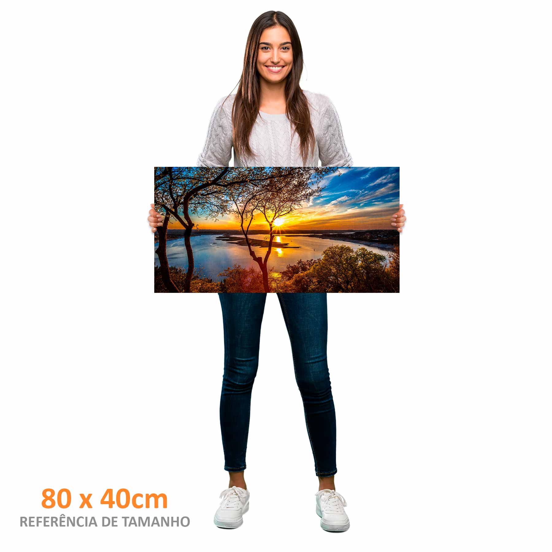 Quadro panorâmico - Vista do entardecer no lago - Liê Decor
