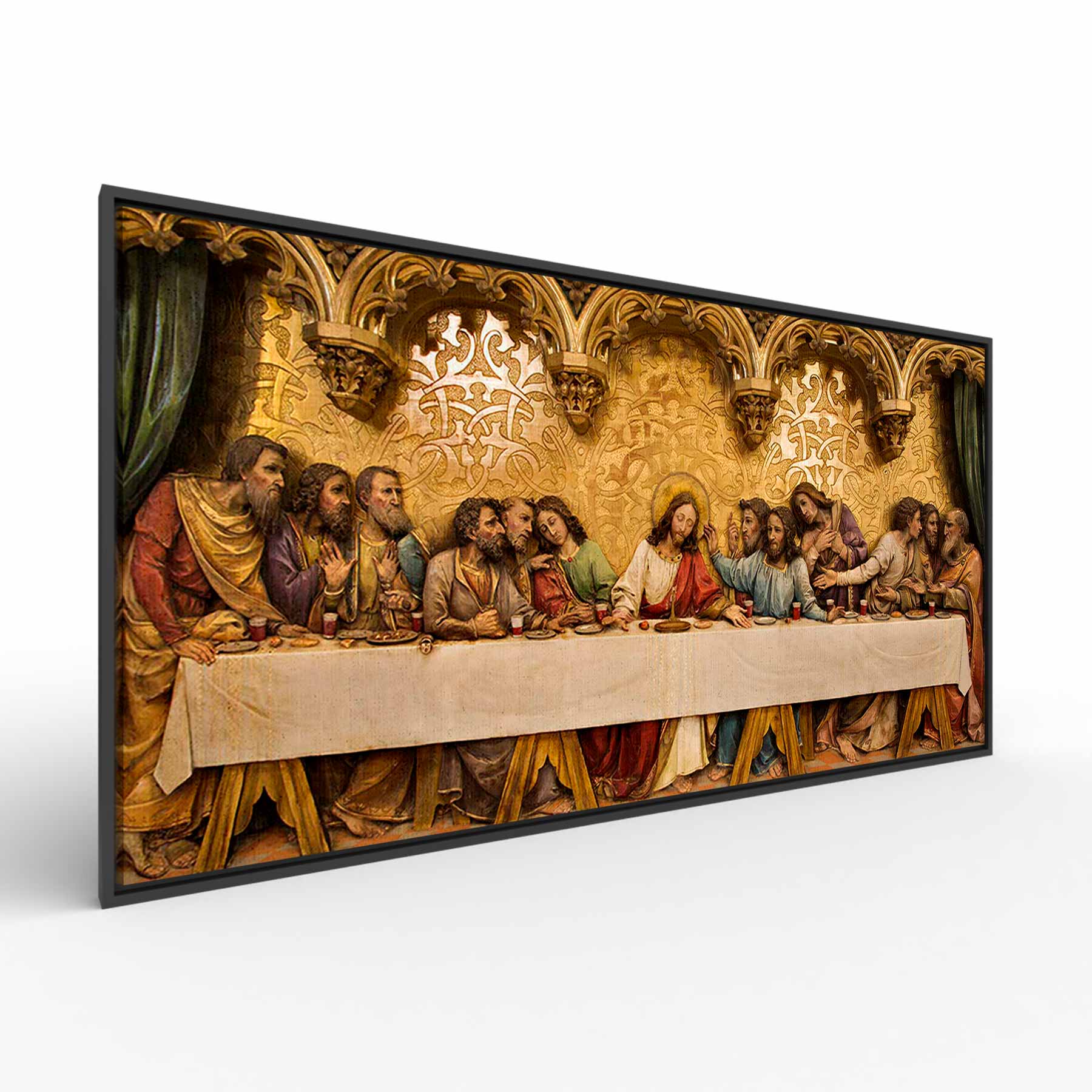 Quadro panorâmico - Santa Ceia Jesus Apostolos Gold - Liê Decor