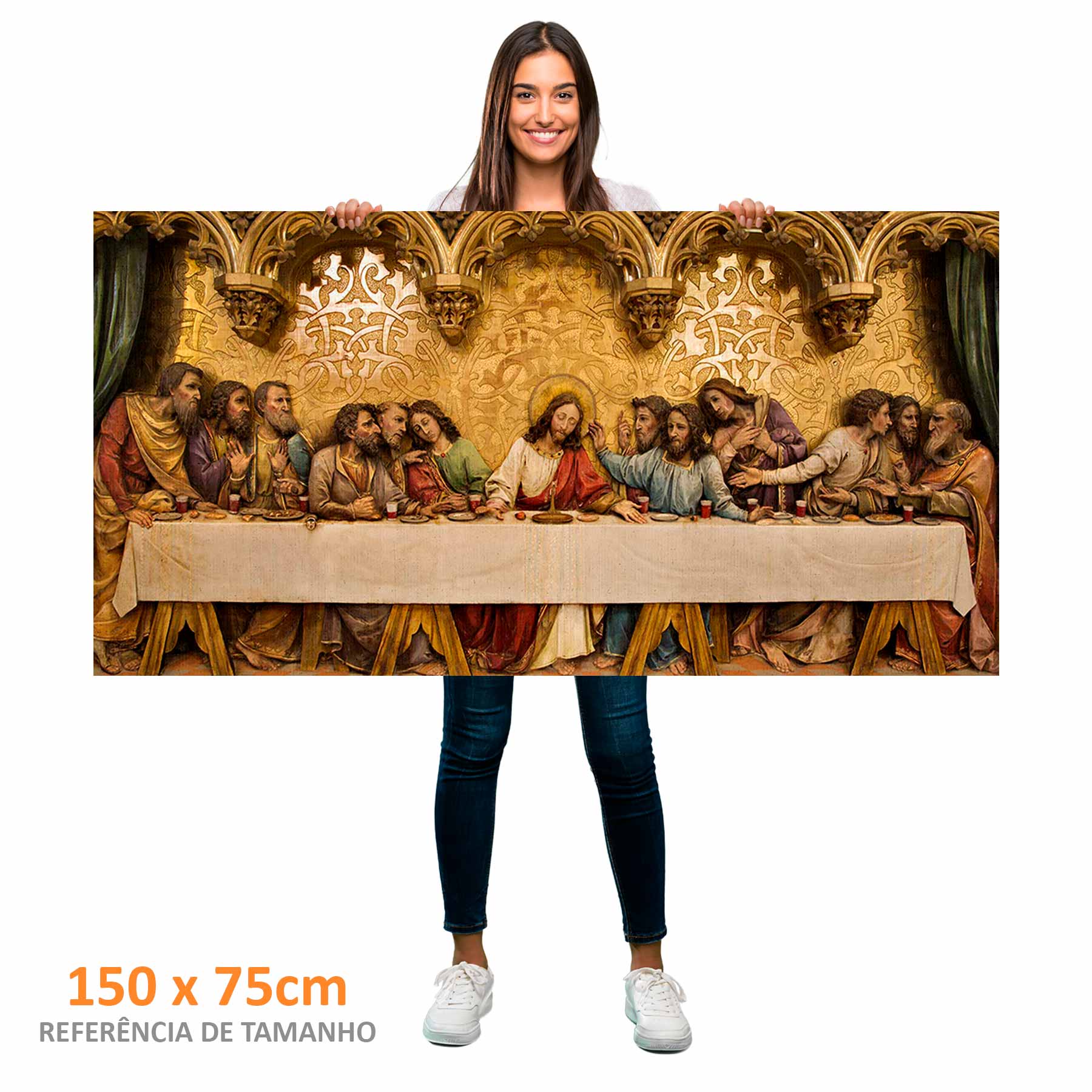 Quadro panorâmico - Santa Ceia Jesus Apostolos Gold - Liê Decor