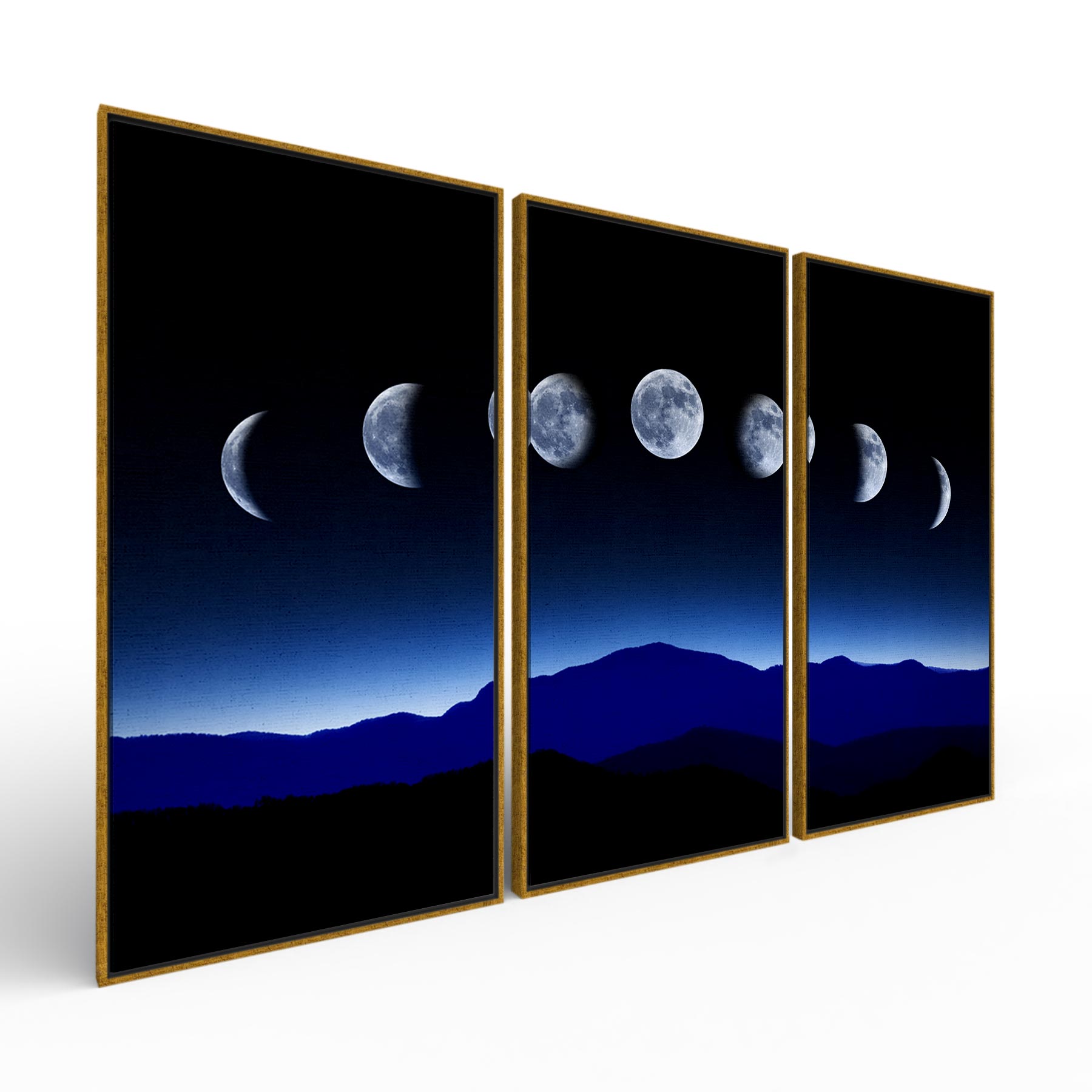 Kit 3 quadros panorâmicos - Fases da lua - Liê Decor